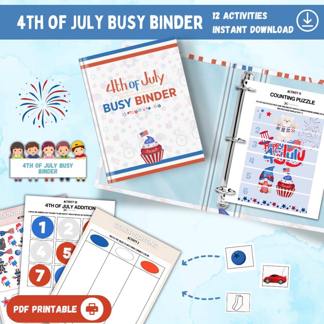 4th of July Busy Binder | 12 Printable Activities | Patriotic Kids ...