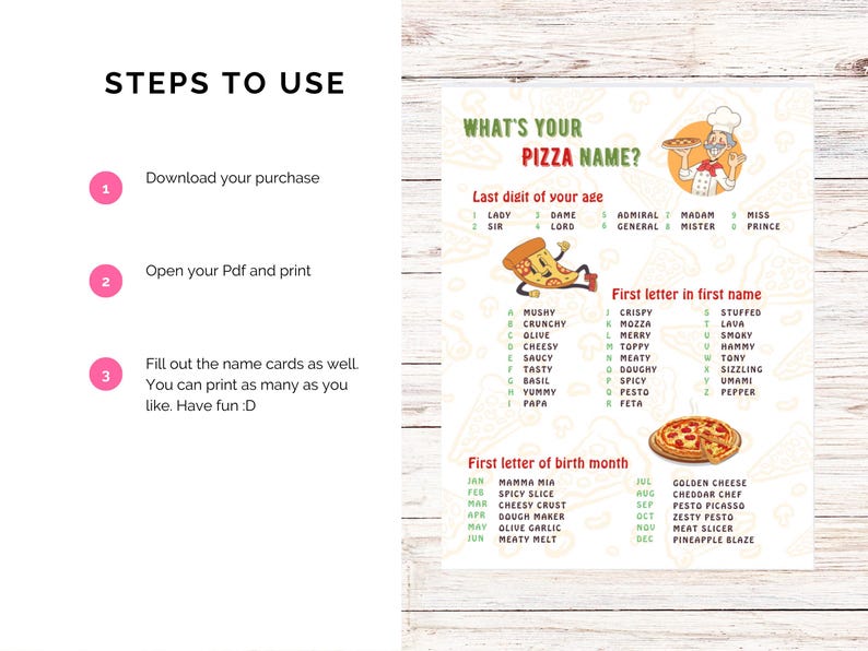 Whats Your Pizza Name Game – A Slice of Fun for Everyone! - With Name ...