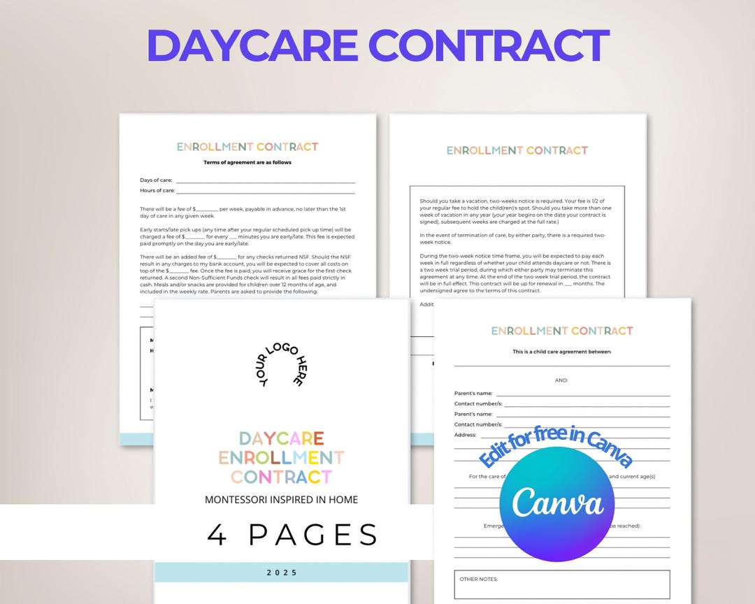 Daycare Contract Form, Child Care Contract, Home Daycare Contract ...