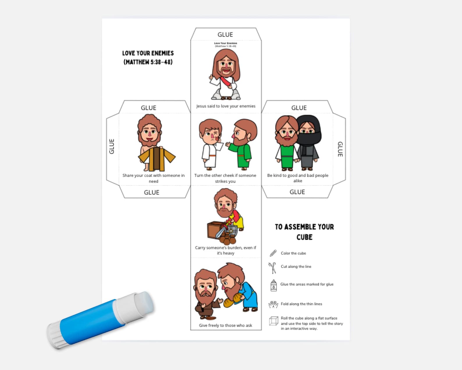 Love Your Enemies Bible Story Cube Craft | Matthew 5:38–48 Printable ...
