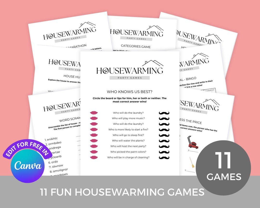 Housewarming Party Games Bundle Editable in Canva | 11 Printable New ...