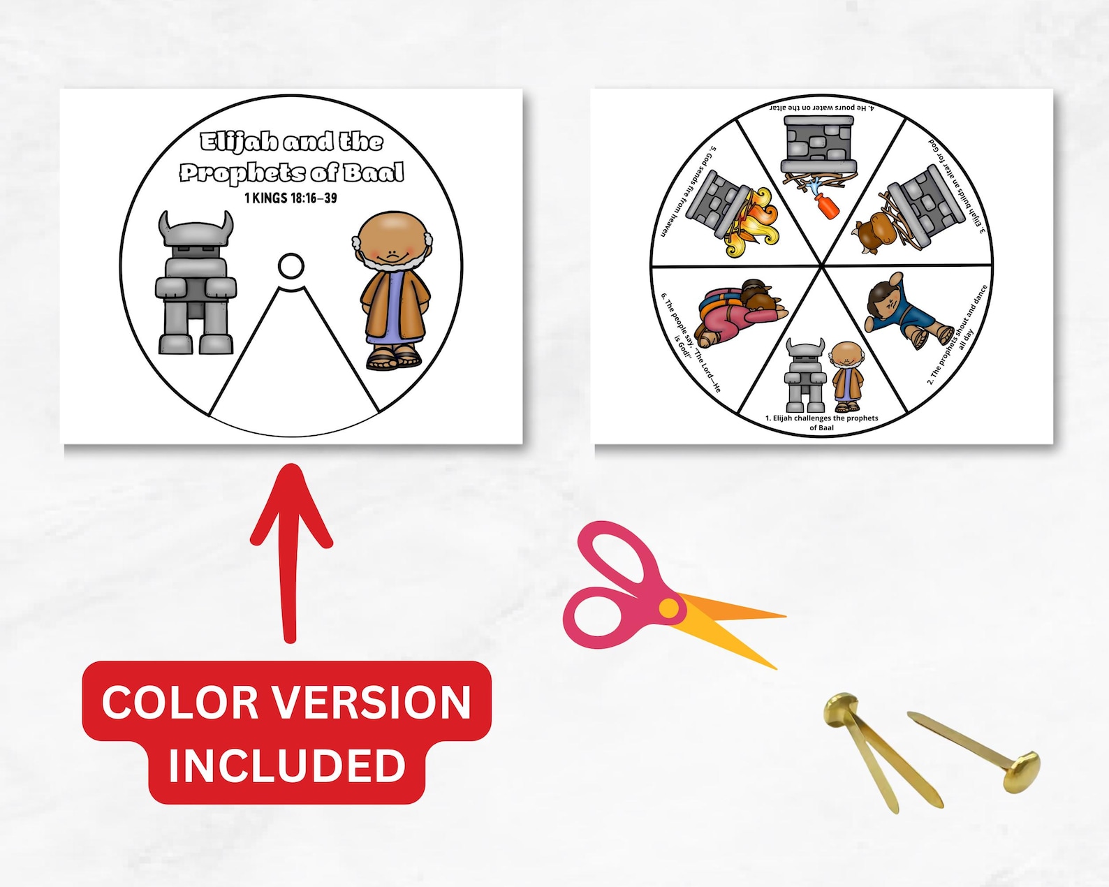 Elijah and the Prophets of Baal Coloring Wheel | 1 Kings 18 Bible Craft ...