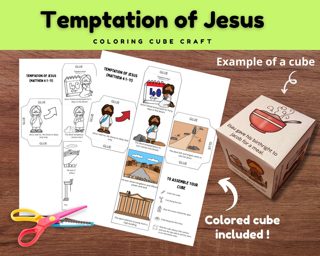 Temptation of Jesus Bible Story Cube | Matthew 4:1–11 | Printable Kids ...