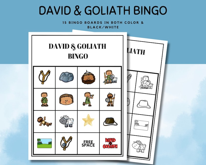 David and Goliath Bingo Set for Kids - Bible Story Activity, David ...