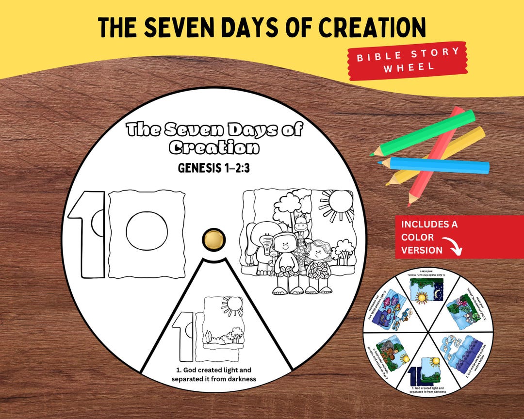 7 Days of Creation Bible Story Wheel | Genesis 1–2:3 Printable Craft ...