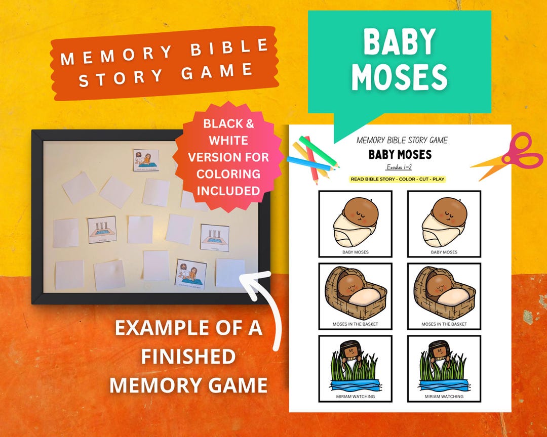 Baby Moses Memory Game | Moses in the Basket Bible Story | Story of ...