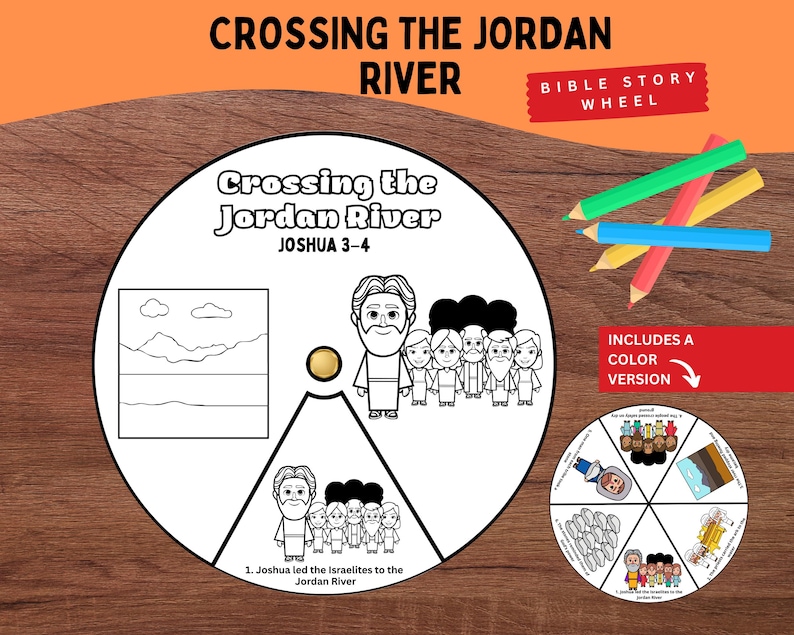 Crossing the Jordan River Coloring Wheel | Joshua 3–4 Bible Story ...