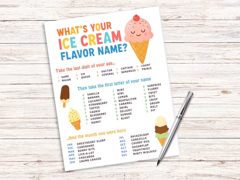 Ice Cream Name Game & Name Tags Printable, Summer Party Activity for ...