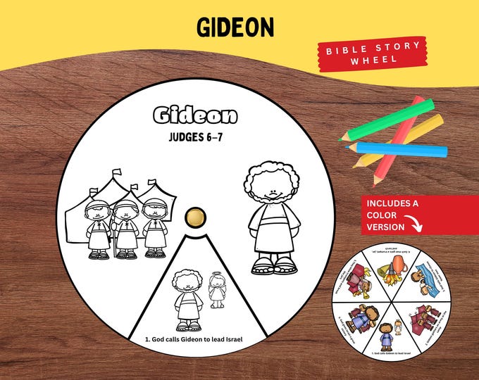 Gideon Bible Story Wheel Printable | Judges 6–7 Kids Activity | Gideon ...