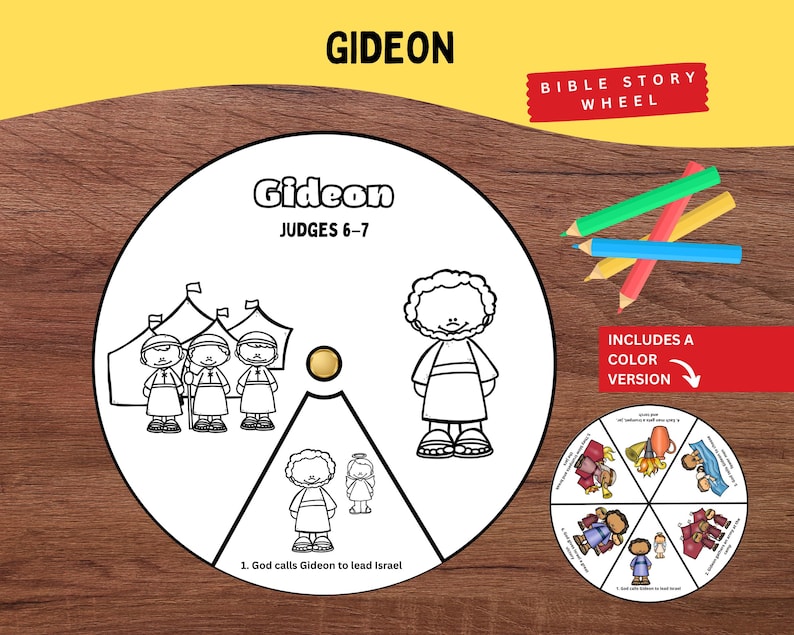 Gideon Bible Story Wheel Printable | Judges 6–7 Kids Activity | Gideon ...