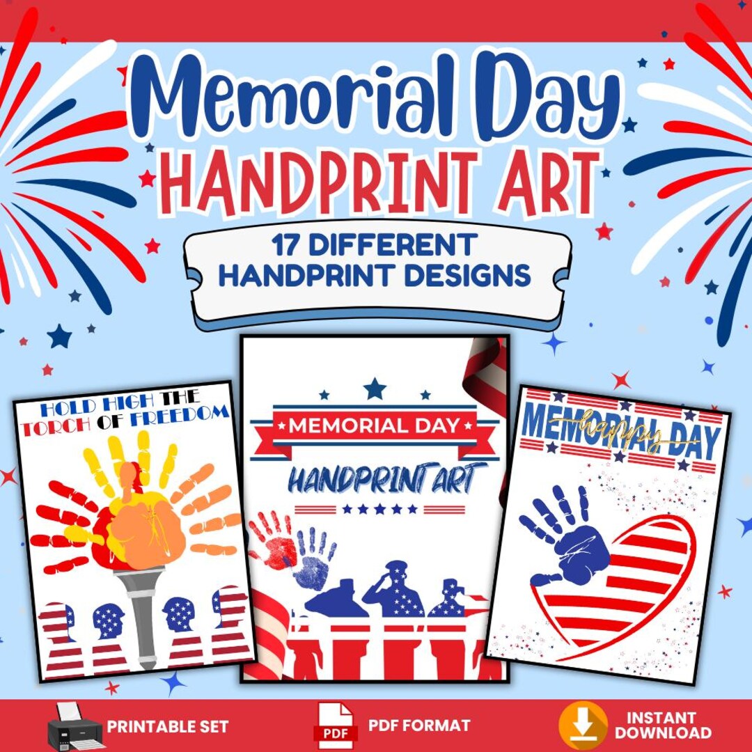 Memorial Day Handprint Art Bundle Printable for Kids | Patriotic Craft ...