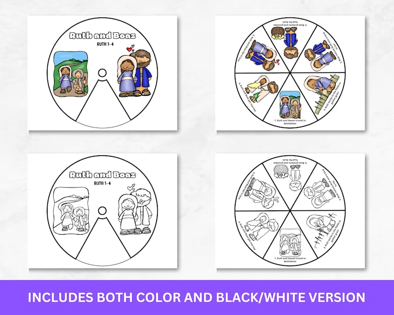 Ruth and Boaz Coloring Wheel Printable | Ruth 1–4 Bible Story Craft for ...