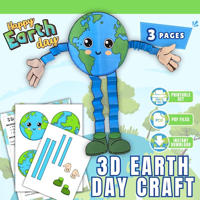 3D Earth Day Craft Printable for Kids - Fun Earth Day Project, Instant ...
