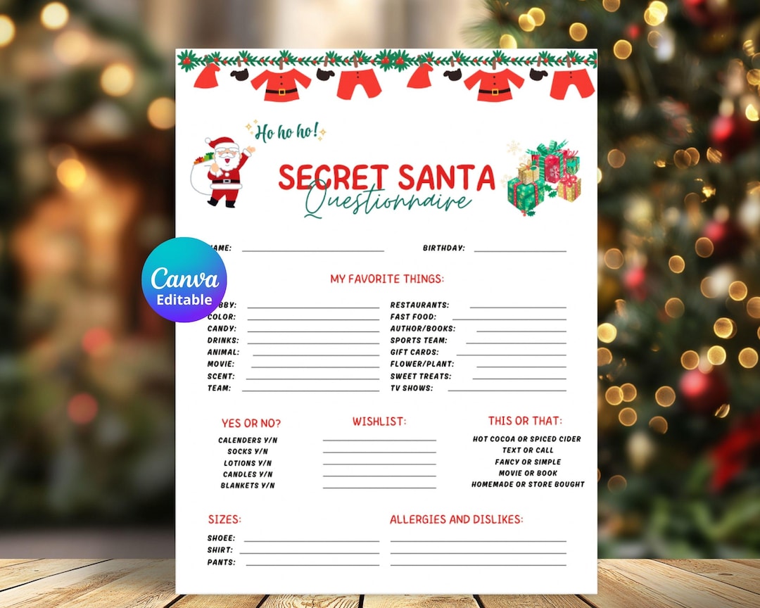 Editable Secret Santa Template & Holiday Wish List Set, Holiday Wish ...