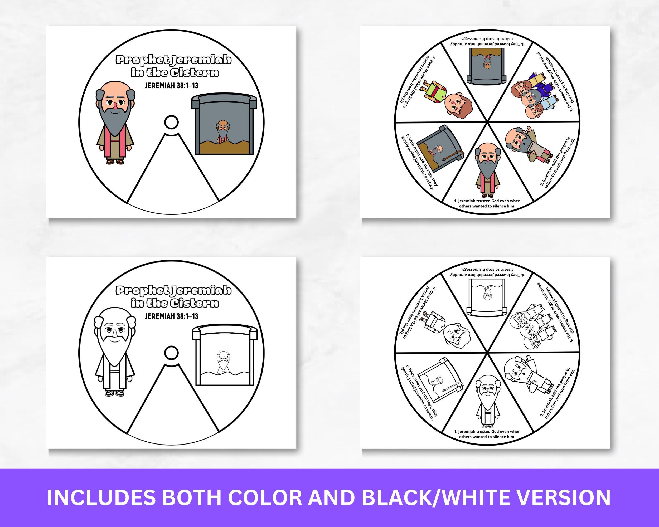 Prophet Jeremiah Bible Story Coloring Wheel | Jeremiah in the Cistern ...