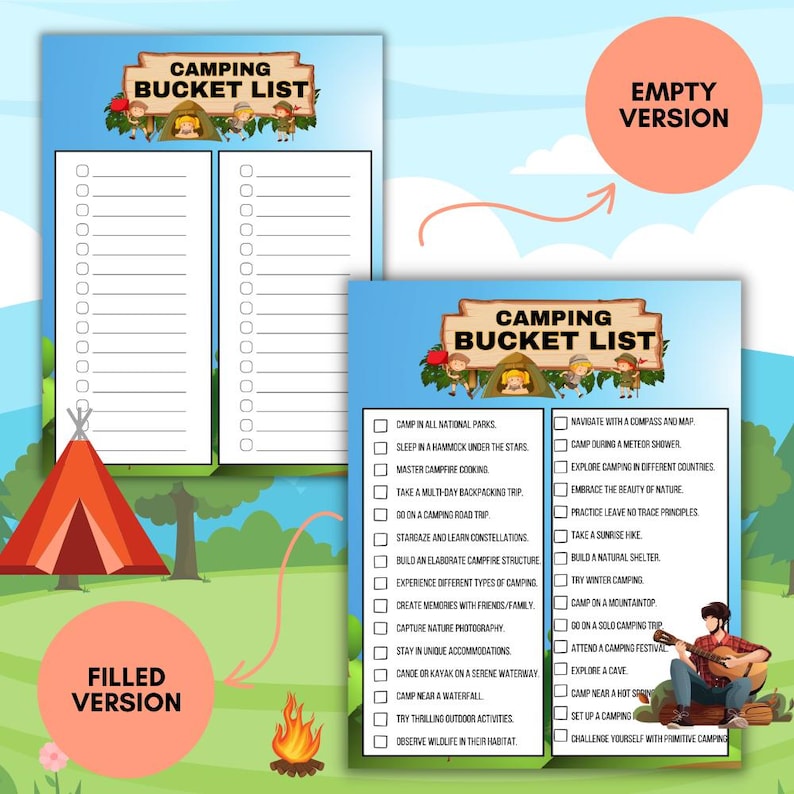 Camping Bucket List | Printable PDF | 2 Pages | Filled & Blank Versions ...