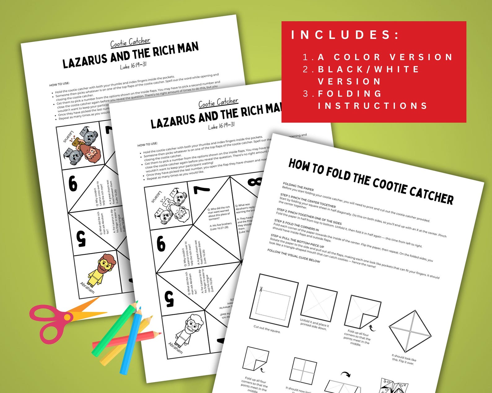 Rich Man and Lazarus Cootie Catcher – Lazarus and the Rich Man – Luke ...