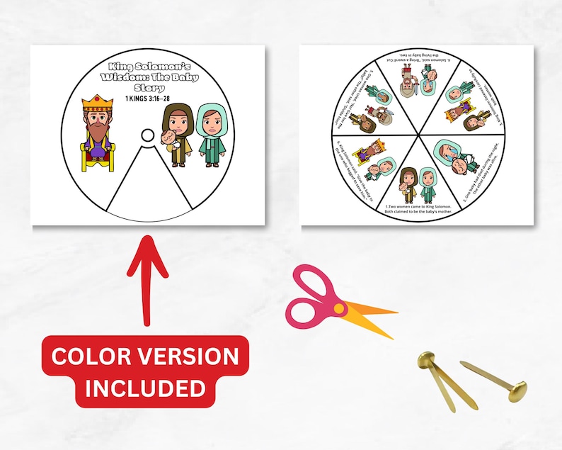King Solomon Wisdom Coloring Wheel – Solomon Baby Story – 1 Kings 3 for ...
