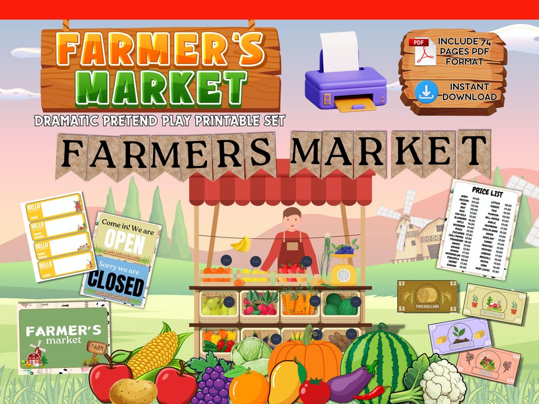 Farmer's Market Pretend Play Kit, Dramatic Play Set, Printable Dramatic ...