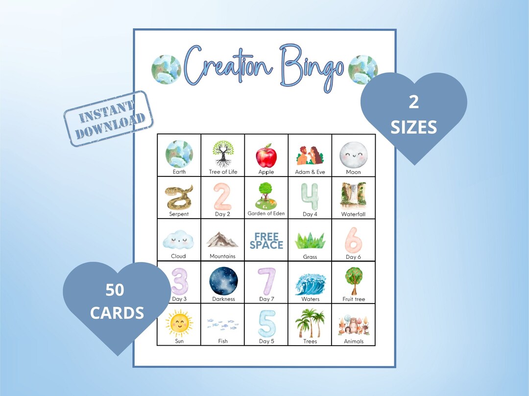 Bible Bingo Game for Kids - Christian Preschool Activity - Creation ...
