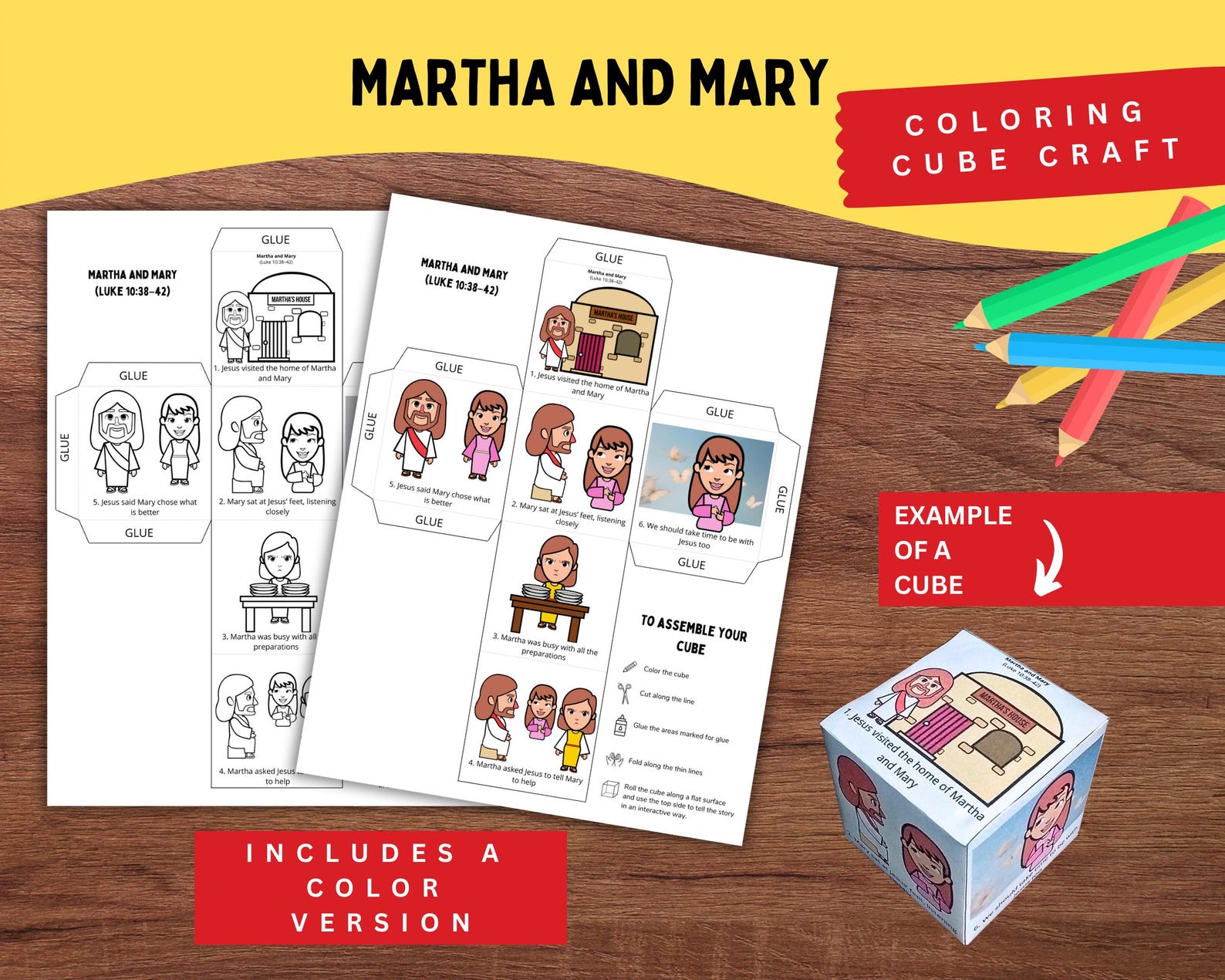 Martha and Mary Coloring Cube | Luke 10:38–42 Bible Story Printable for ...