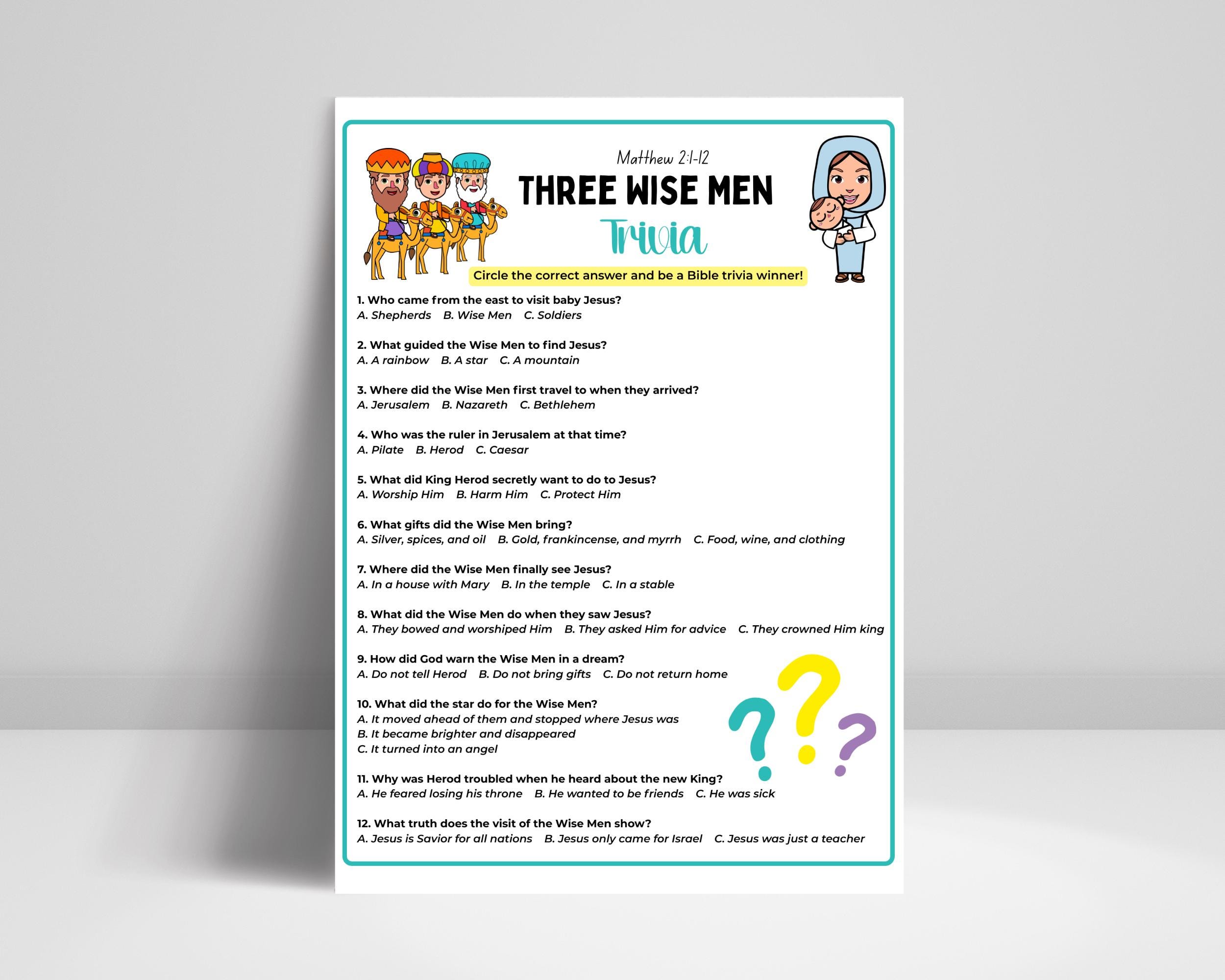 Three Wise Men Bible Trivia Game | Visit of the Magi Kids Activity ...