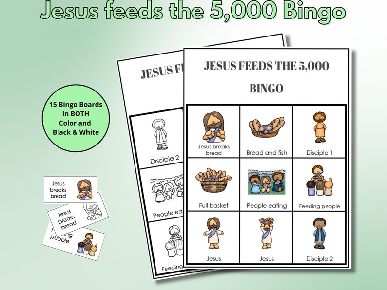 Jesus Feeds 5000 People Bingo Set for Kids, Jesus Feeds 5000 Bible ...