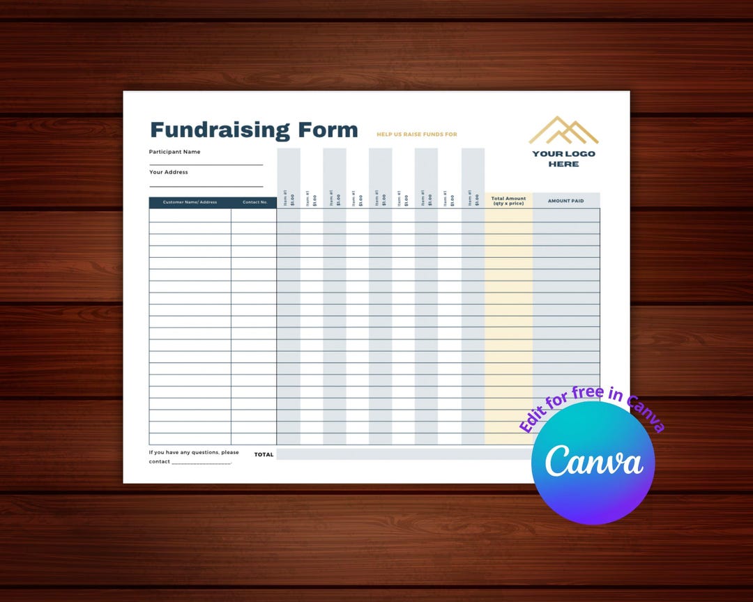 Fundraiser Order Form Template, School Fundraising Form, Printable ...