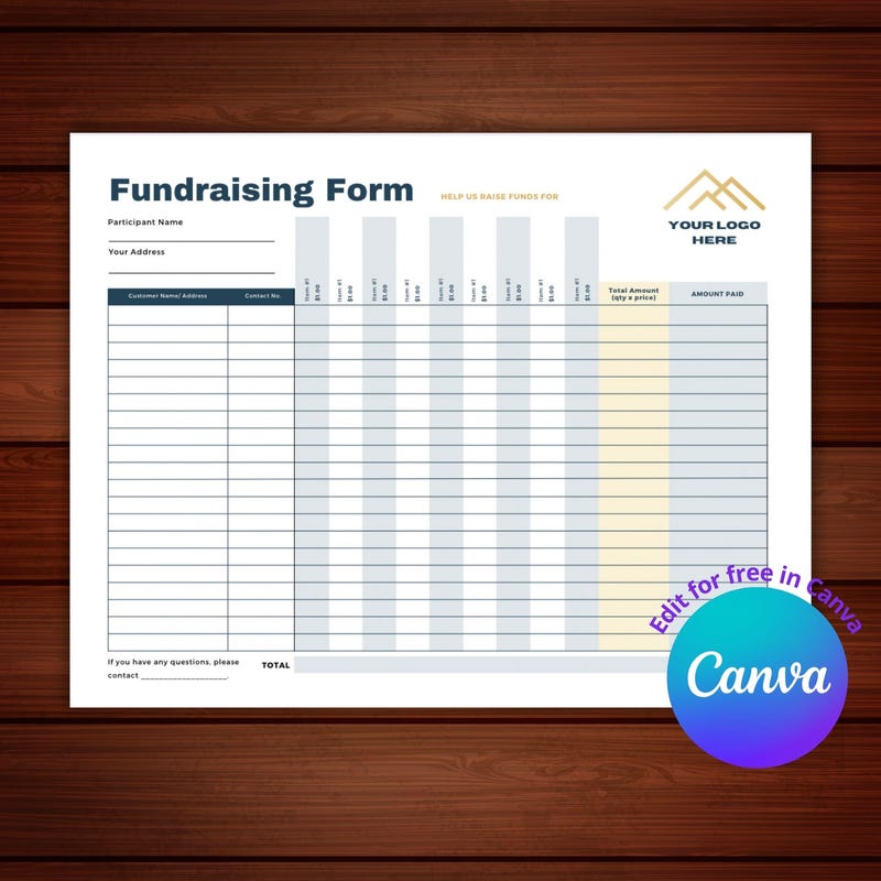Fundraiser Invoice - Etsy