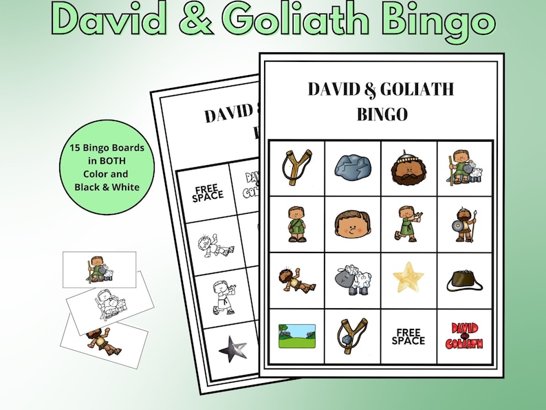 David and Goliath Bingo Set for Kids - Bible Story Activity, David ...