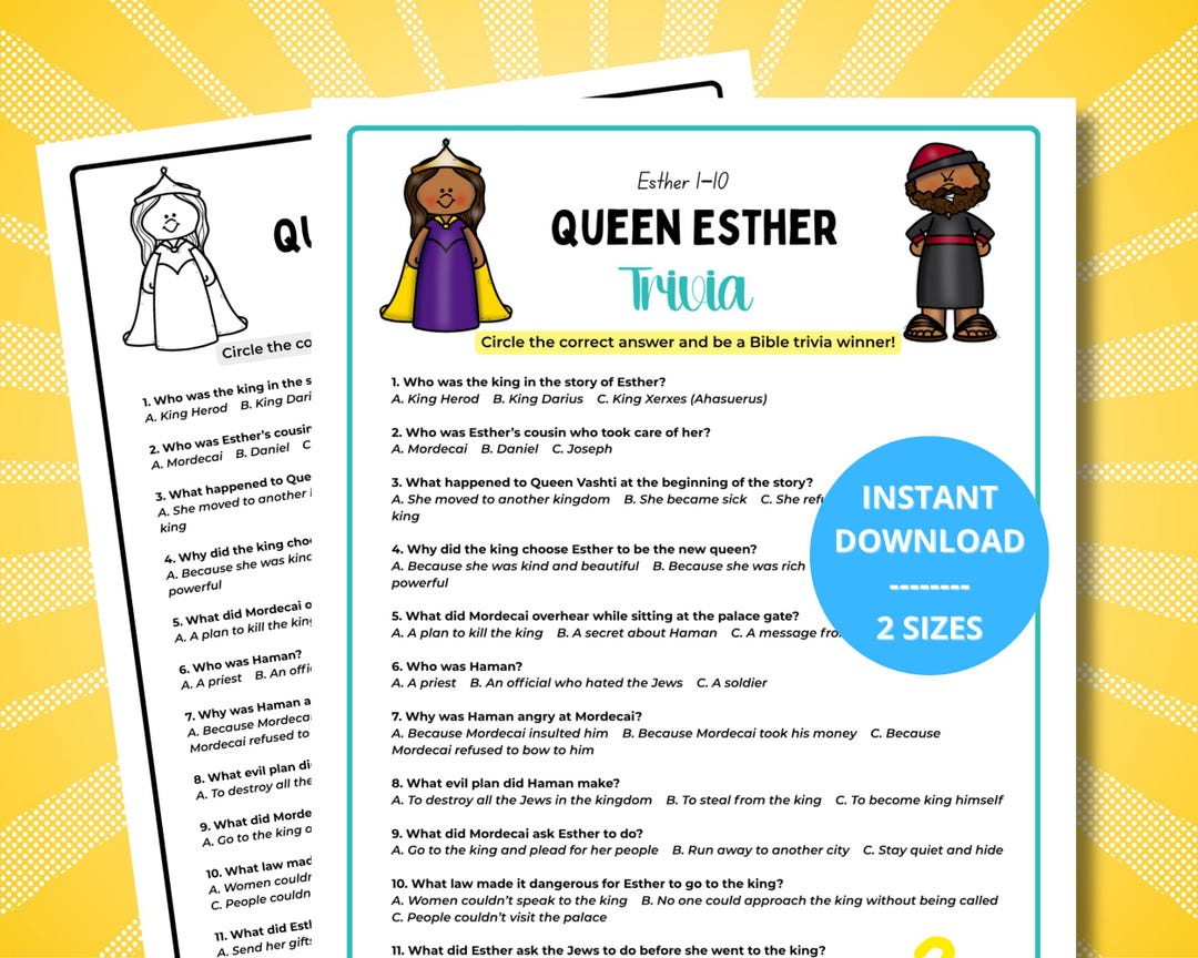 Queen Esther Trivia Game for Kids • Esther Bible Story Activity • Book ...