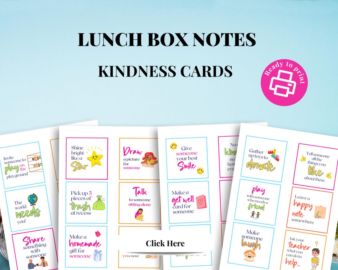 24 Kindness Cards for Kids | Lunch Box Notes | Printable Encouragement ...