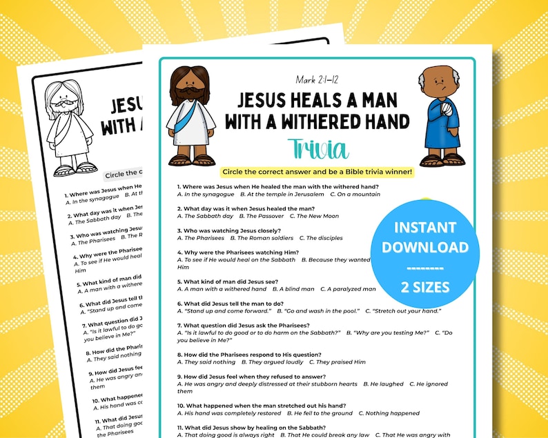 Jesus Heals the Withered Hand Bible Trivia Game | Healing on the ...