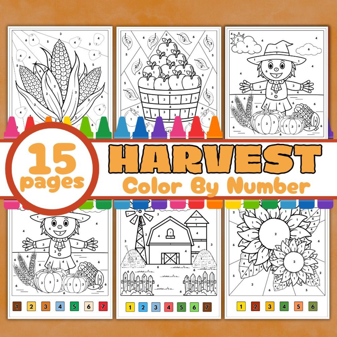 Harvest Color by Number Coloring Pages for Kids | Fall Autumn Pumpkin ...