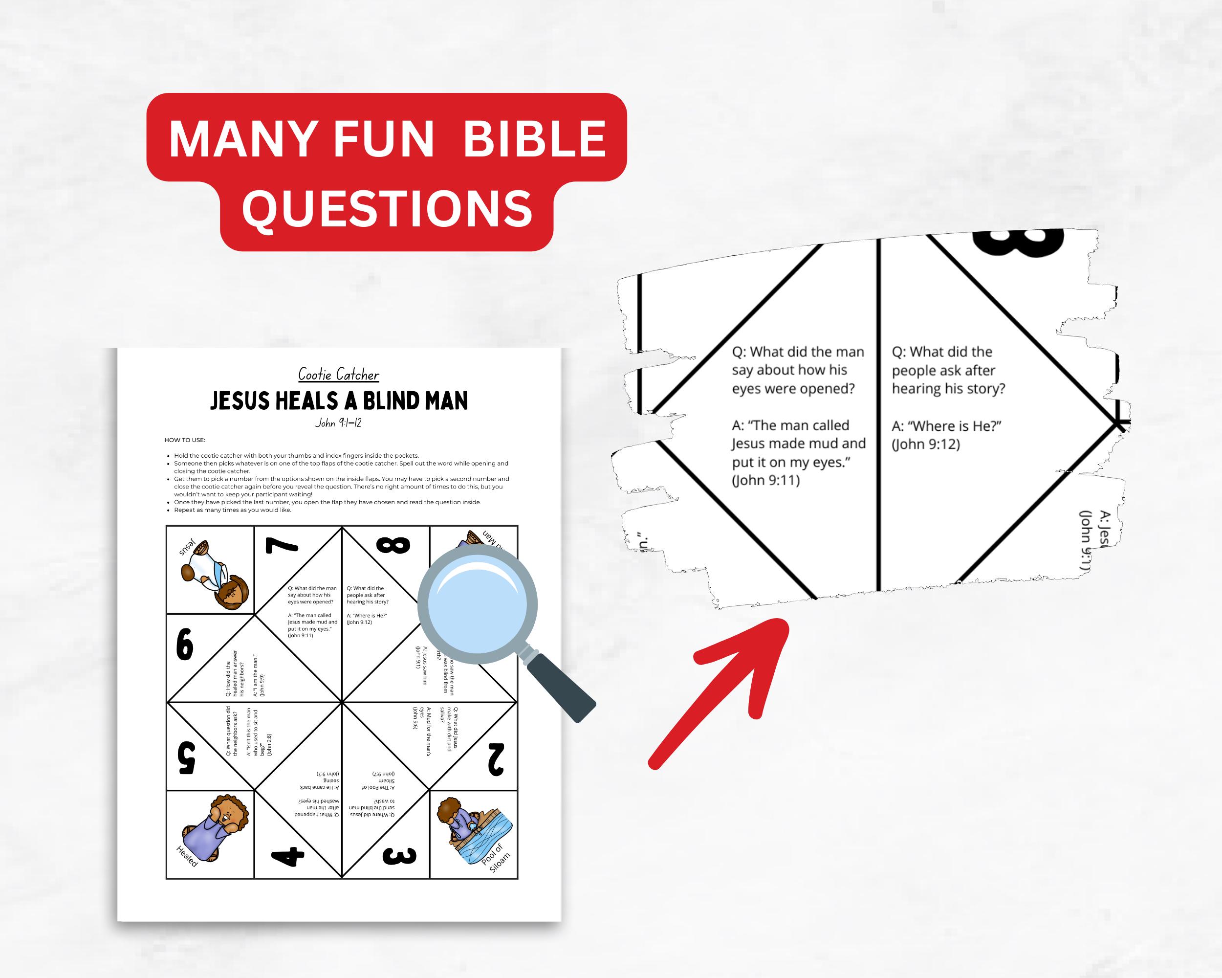 Jesus Heals the Blind Man Cootie Catcher, Man Born Blind, John 9:1–12 ...