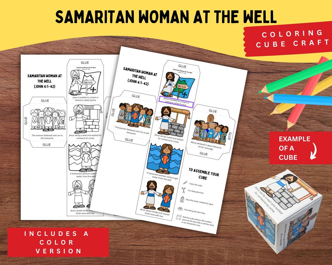 Samaritan Woman at the Well Bible Story Cube | John 4:1–42 | Printable ...
