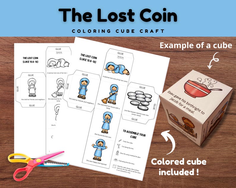 The Lost Coin Bible Story Cube | Printable Craft for Kids | Parable of ...