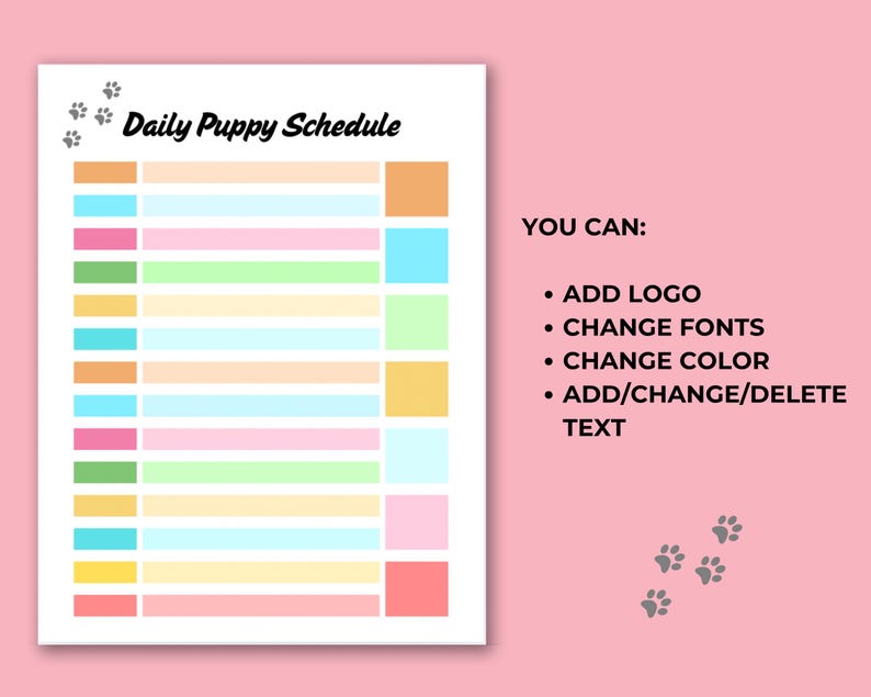 Editable Puppy Daily Schedule Template | Printable Dog Routine Chart ...