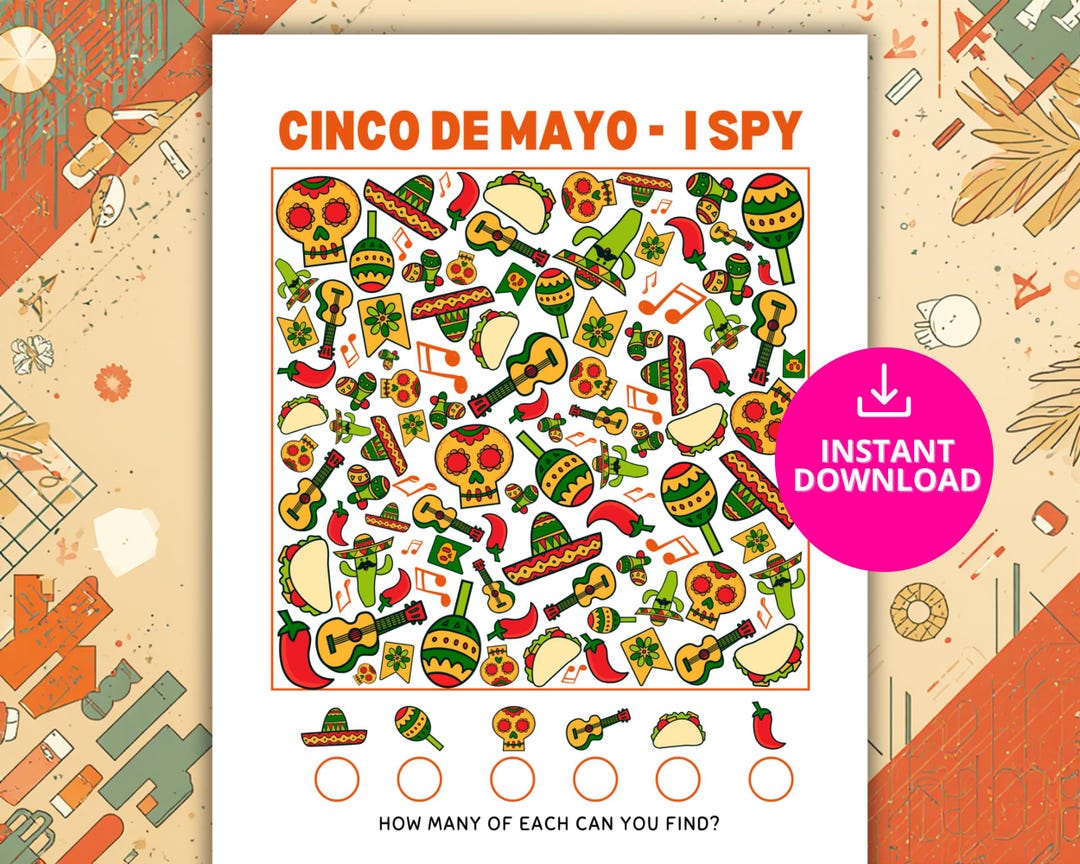 Cinco De Mayo I Spy Game for Kids, Mexican Theme Activity Sheet ...