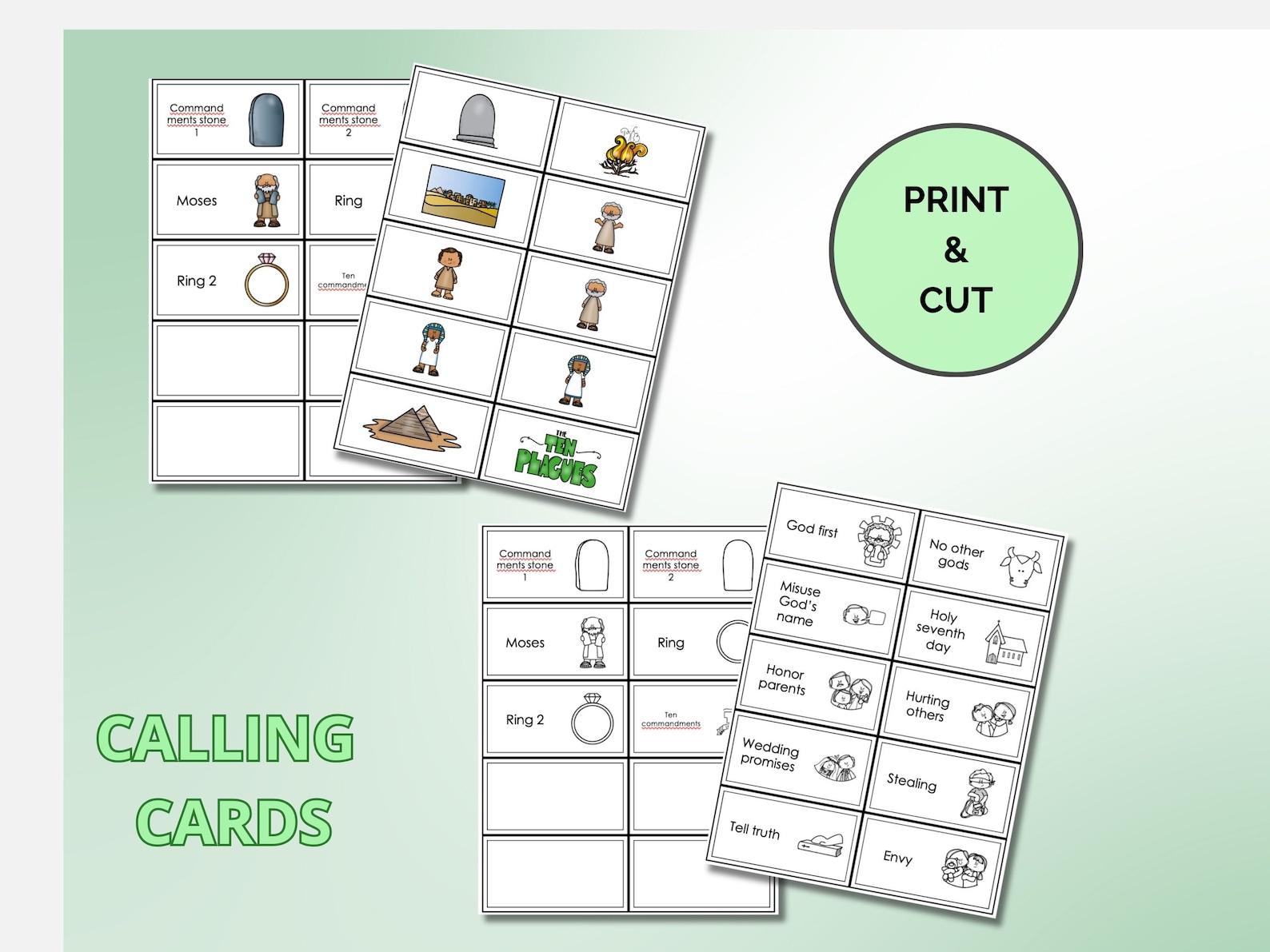 10 Commandments Bible Story Bingo Set for Kids - Bible Story Activity ...