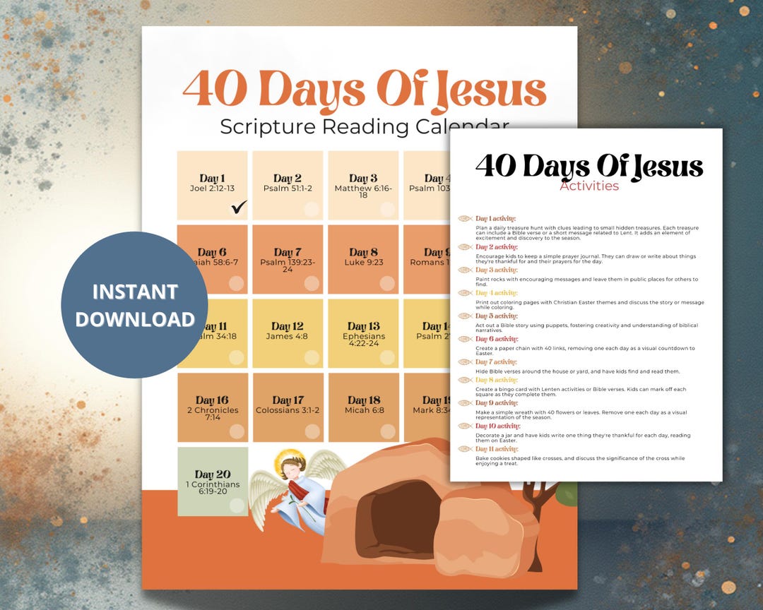 40 Days of Jesus Lent Scripture Calendar for Kids With Daily Christian ...