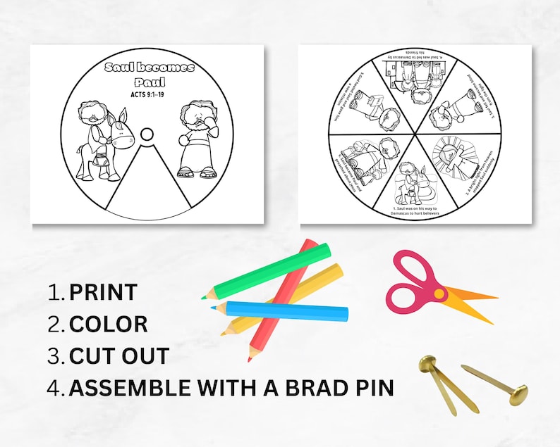 Saul to Paul Coloring Wheel Printable, Road to Damascus Bible Story ...