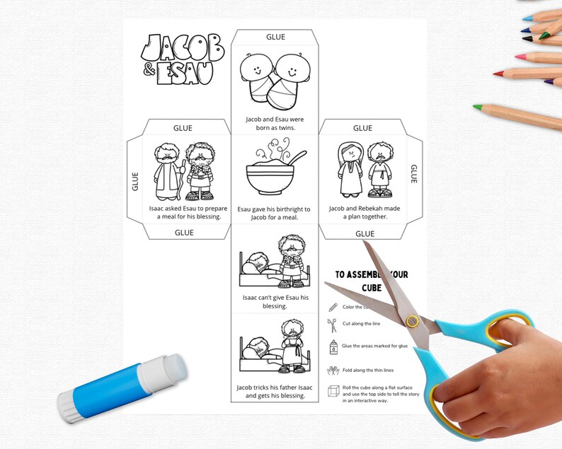 Jacob and Esau Printable Cube Craft, Fun Bible Activity for Kids, Bible ...