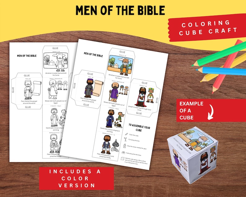 Men of the Bible Coloring Cube Printable | Bible Characters for Kids ...