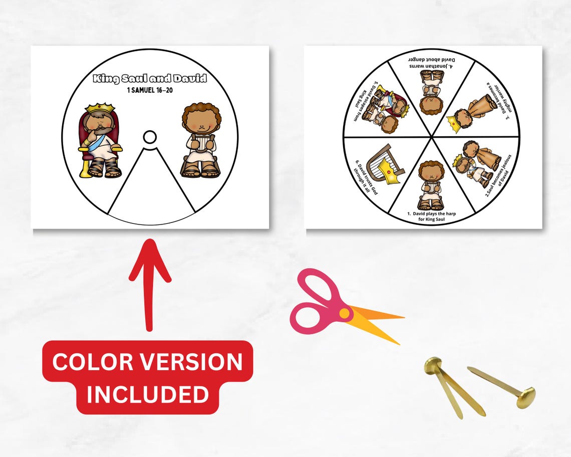 King Saul and David Bible Story Wheel Printable | 1 Samuel 16–20 Kids ...