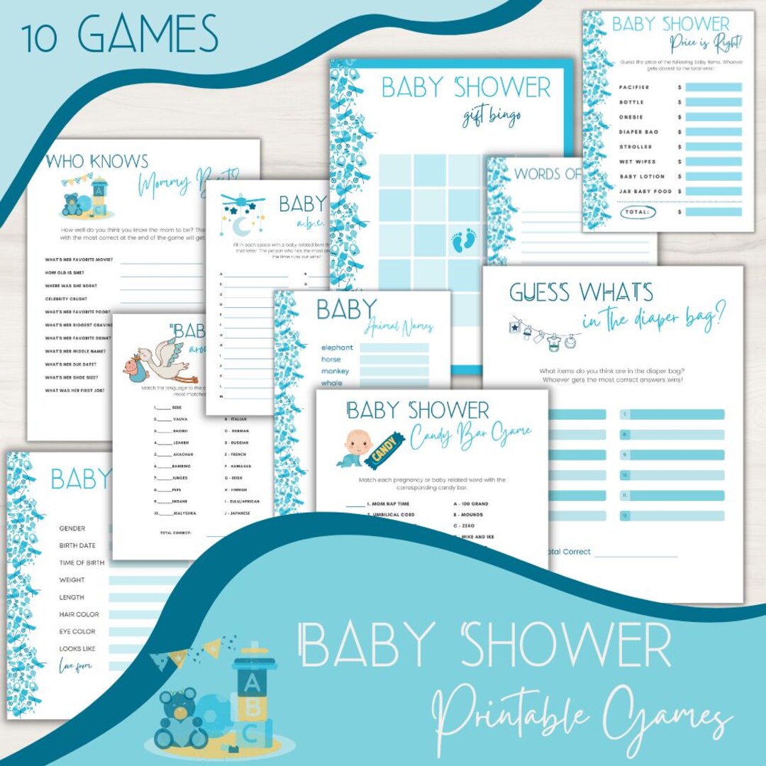 Boy Baby Shower Game Bundle, 10 Baby Shower Games, Games Bundle, Blue ...
