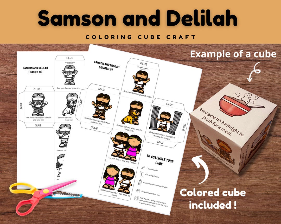 Samson and Delilah Bible Story Cube | Printable Craft for Kids | Samson ...