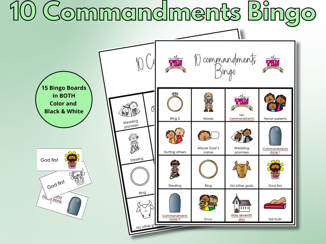 10 Commandments Bible Story Bingo Set for Kids - Bible Story Activity ...