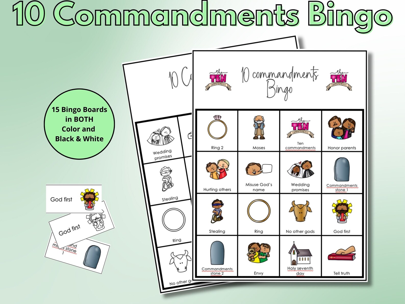 10 Commandments Bible Story Bingo Set for Kids - Bible Story Activity ...
