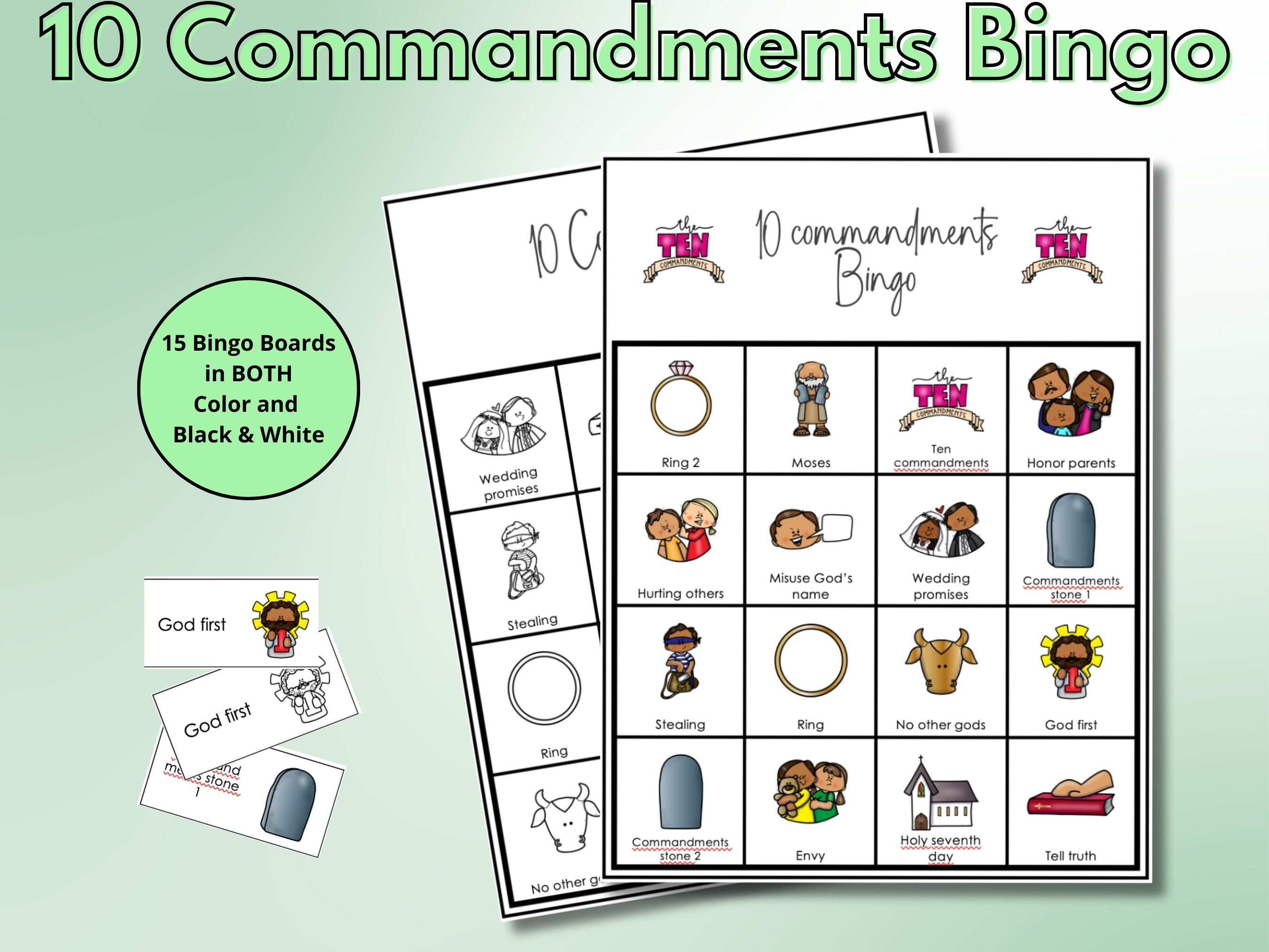 10 Commandments Bible Story Bingo Set for Kids - Bible Story Activity ...